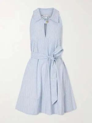 Veronica Beard Florenz Belted Striped Cotton Mini Dress