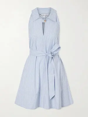 Veronica Beard Florenz Belted Striped Cotton Mini Dress - Blue