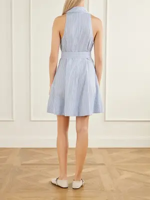 Veronica Beard Florenz Belted Striped Cotton Mini Dress - Blue