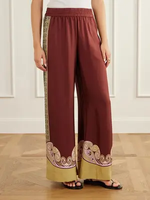 La DoubleJ Palazzo Printed Silk-twill Wide-leg Pants - Burgundy