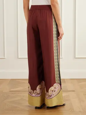 La DoubleJ Palazzo Printed Silk-twill Wide-leg Pants - Burgundy