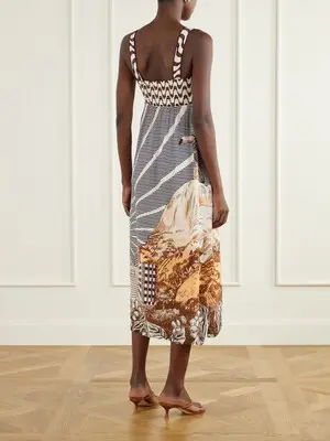 Farm Rio Mixed Carioca Coffee Scarves Printed Voile Midi Dress - Neutrals