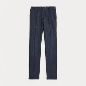 Ralph Lauren Slim Fit Linen-blend Herringbone Trouser - Blue/grey Multi