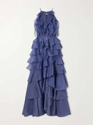 Aje Cleo Ruffled Tiered Organza Gown - Navy