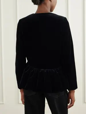 LIBEROWE Cotton-velvet Peplum Jacket - Black