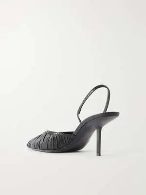 Saint Laurent Folie 75 Gathered Snake-effect Trimmed Leather Slingback Pumps