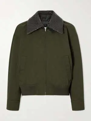 Bottega Veneta Intrecciato Leather-trimmed Cotton-twill Jacket - Green