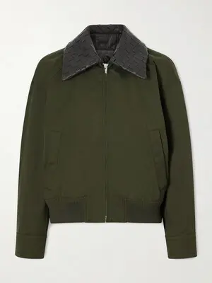 Bottega Veneta Intrecciato Leather-trimmed Cotton-twill Jacket - Green