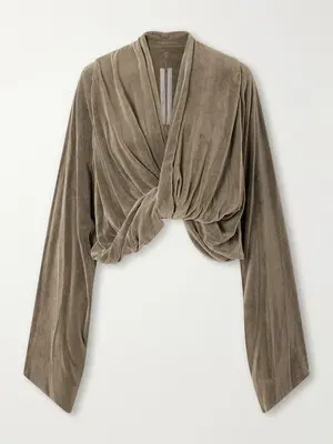Rick Owens Twist Draped Velvet Crop Blouse - Green