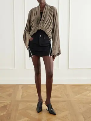 Rick Owens Twist Draped Velvet Crop Blouse - Green