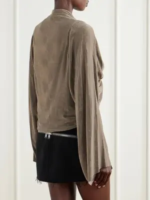 Rick Owens Twist Draped Velvet Crop Blouse - Green