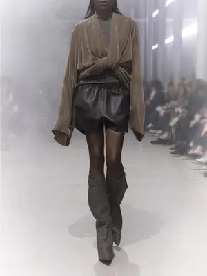 Rick Owens Twist Draped Velvet Crop Blouse - Green