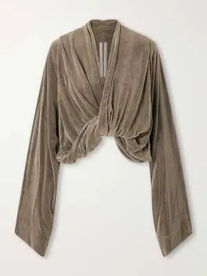Rick Owens Twist Draped Velvet Crop Blouse