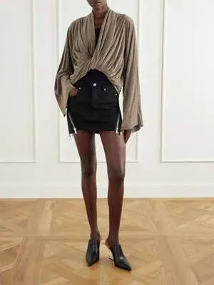 Rick Owens Twist Draped Velvet Crop Blouse