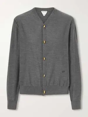 Bottega Veneta Logo-embroidered Wool Cardigan - Gray