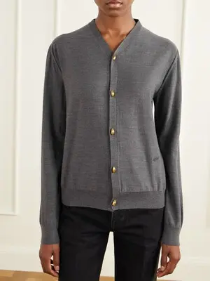 Bottega Veneta Logo Embroidered Wool Cardigan