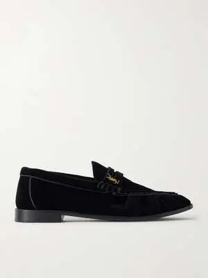 Saint Laurent Le Loafer 05 Cassandre-embellished Suede Loafers - Black