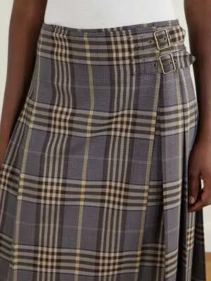 Burberry Pleated Checked Wool Midi Skirt