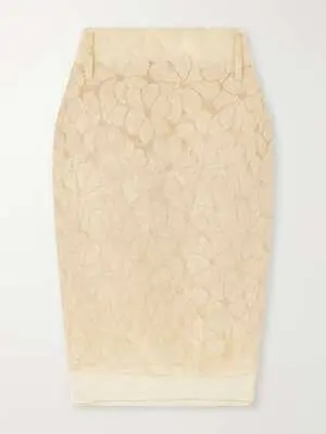Marni Tiered Floral-appliquéd Organza Midi Skirt - Beige