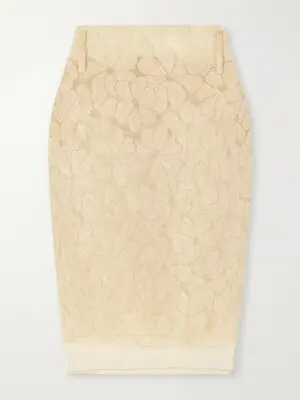 Marni Tiered Floral-appliqué Organza Midi Skirt - Neutrals