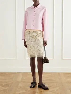 Marni Tiered Floral-appliqué Organza Midi Skirt - Neutrals