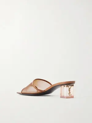 Saint Laurent Cassandre-embellished Mesh Mules - Brown