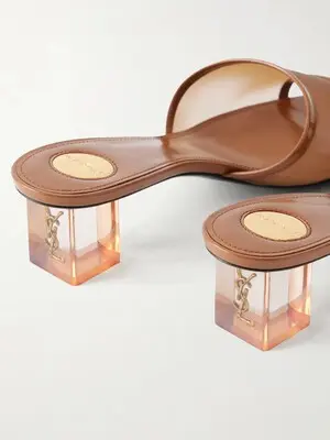 Saint Laurent Cassandre-embellished Mesh Mules - Brown