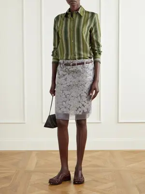 Marni Tiered Floral-appliquéd Organza Midi Skirt - Gray