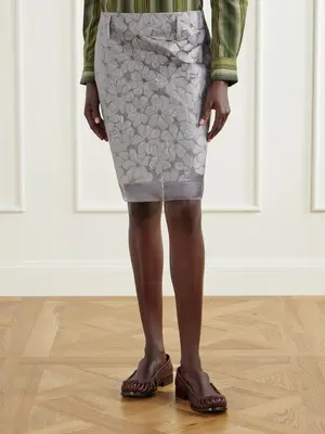 Marni Tiered Floral-appliquéd Organza Midi Skirt - Gray