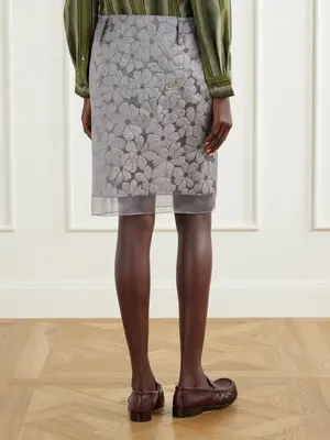 Marni Tiered Floral-appliquéd Organza Midi Skirt - Gray
