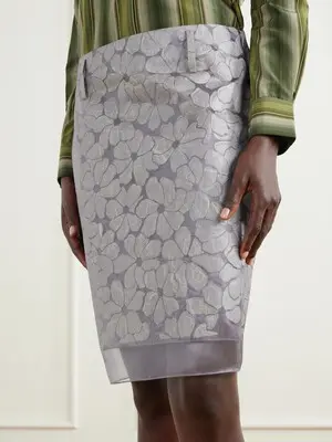 Marni Tiered Floral-appliquéd Organza Midi Skirt - Gray