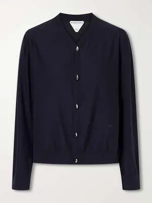 Bottega Veneta Logo-embroidered Wool Cardigan - Navy