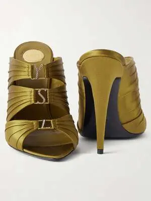 Saint Laurent Emilie 110 Cassandre-embellished Gathered Satin Sandals