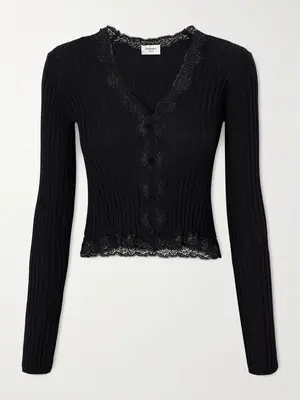 Saint Laurent Ribbed Cardigan - Black