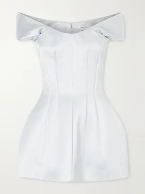 Alexander McQueen Satin Off-the-shoulder Mini Dress - Blue