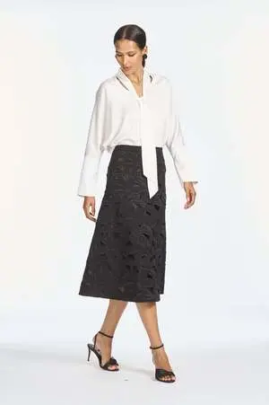 Sachin & Babi Clea Black White Crepe Midi A-line Skirt - Onyx