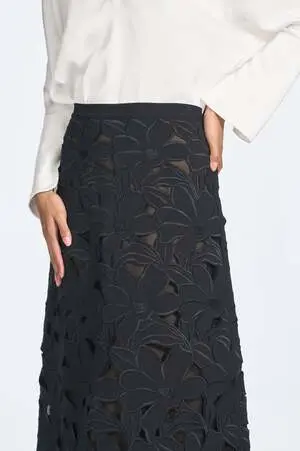 Sachin & Babi Clea Black White Crepe Midi A-line Skirt