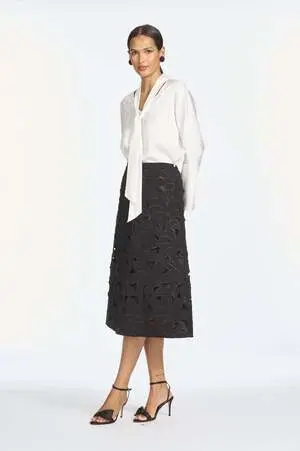 Sachin & Babi Clea Black White Crepe Midi A-line Skirt