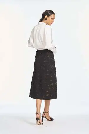 Sachin & Babi Clea Black White Crepe Midi A-line Skirt