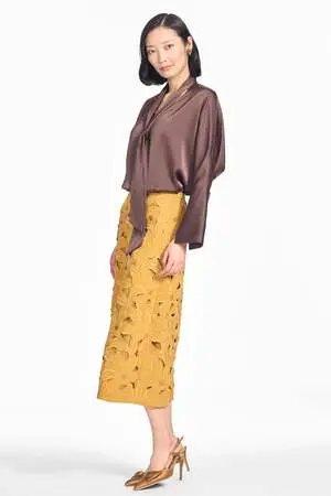 Sachin & Babi Clea Yellow Crepe Midi A-line Skirt