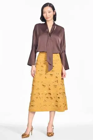 Sachin & Babi Clea Floral Cutwork Midi Skirt - Saffron