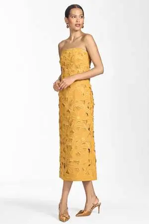 Sachin & Babi Pamela Yellow Crepe Midi Column Dress