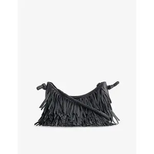 Dragon Diffusion Fringe Sling Suede Shoulder Bag - Black