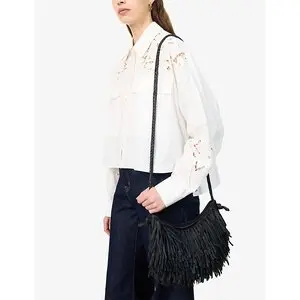 Dragon Diffusion Fringe Sling Suede Shoulder Bag - Black
