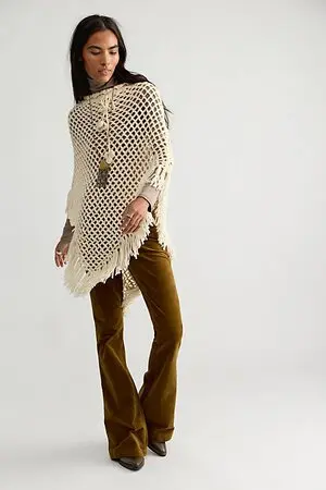 Free People Norr Crochet Poncho With Fringe Trim - Ivory
