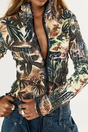 LUNA DEL PINAL Stretch Weave Tracky Zip-up Top