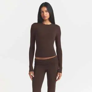SKIMS SKIMS Cotton Jersey Long Sleeve T-Shirt Espresso