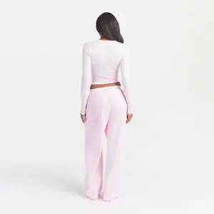 SKIMS Cotton Rib Zip Up Long Sleeve Top - Cherry Blossom
