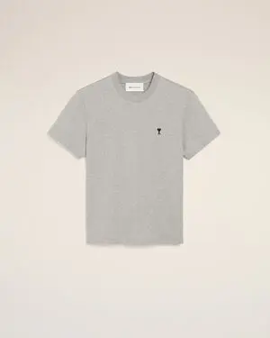 AMI Paris Grey Cotton T-shirt With De Coeur Grey