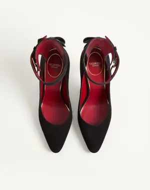 Valentino Garavani Suede Ankle Strap Pointed Toe Pumps With Vlogo Embellishment - Black